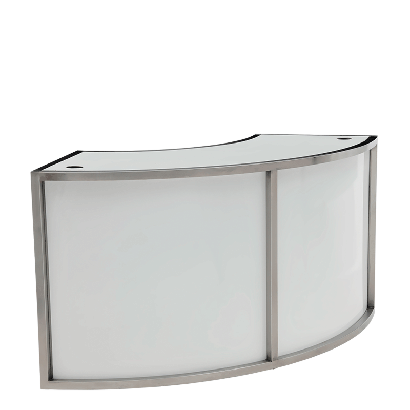 Hire Unico Curved DJ Booth - Stainless Steel Frame - Coloured Panels ...