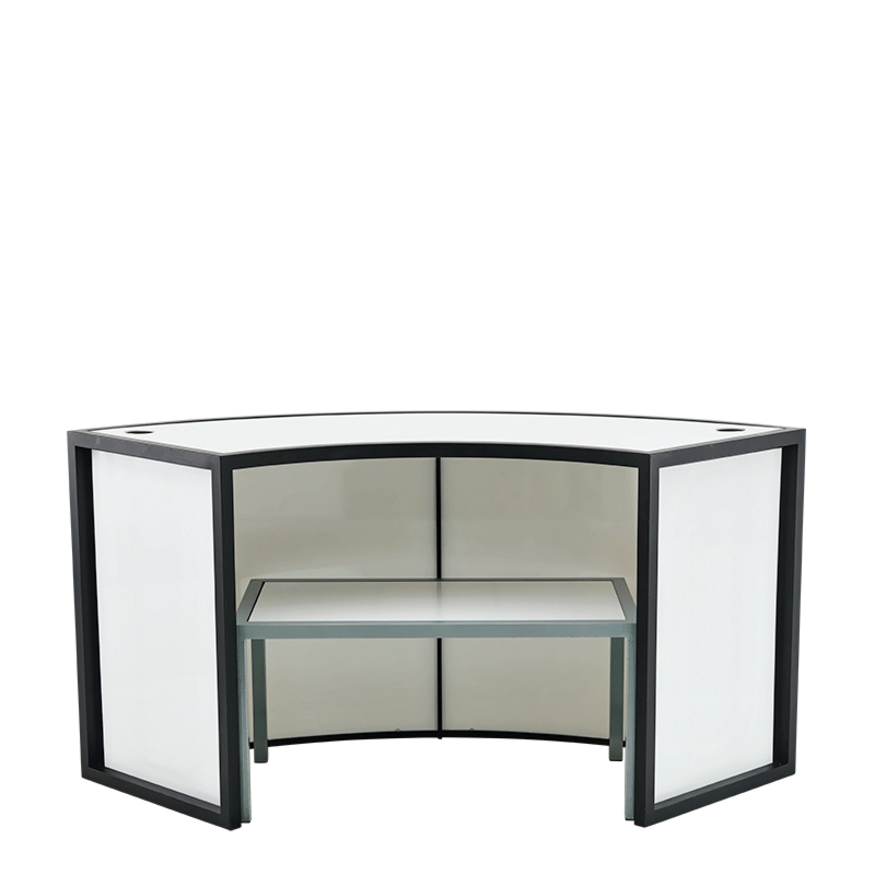 Hire Unico Curved DJ Booth with Black Frame and White Panels - Options