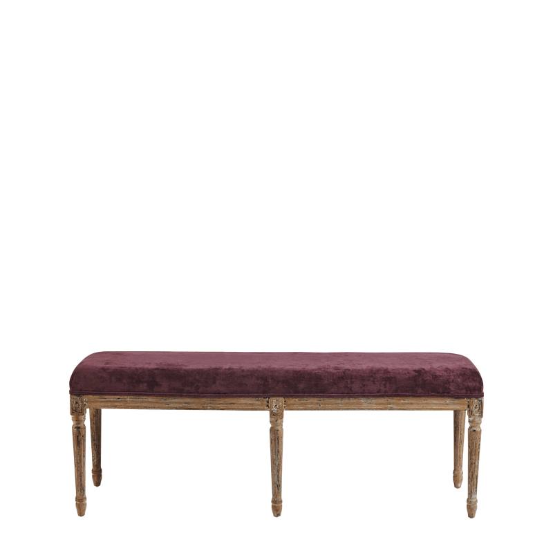 Paris Bench with Oak Frame Amethyst in Purple Velvet Hire | Options ...