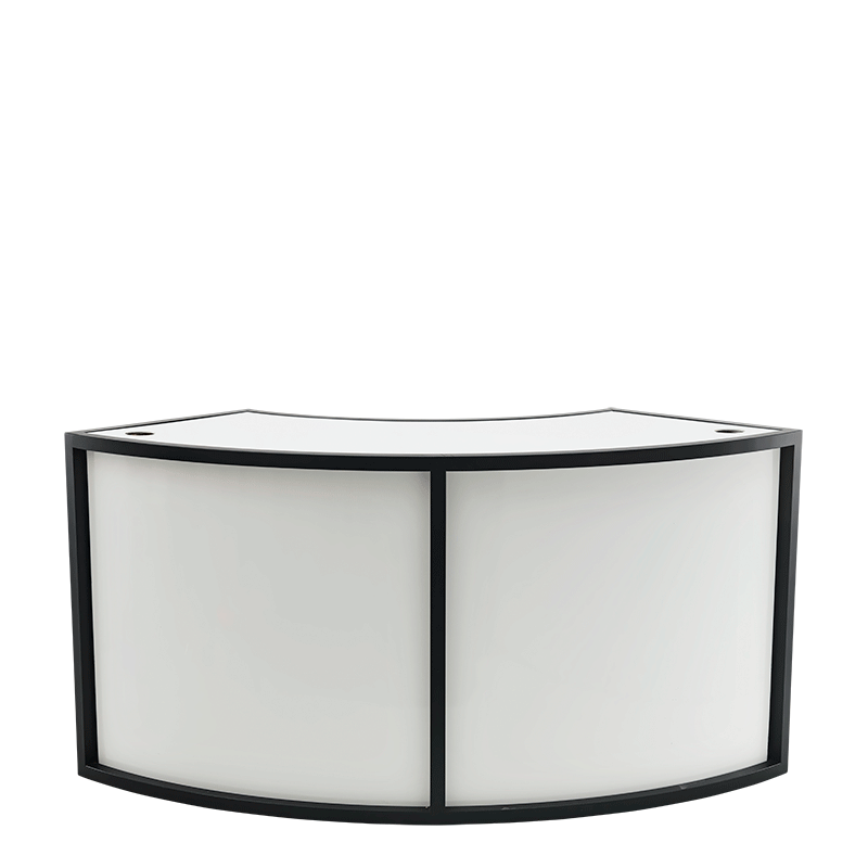Unico Curved DJ Booth with Black Frame and White Panels Hire | Options ...