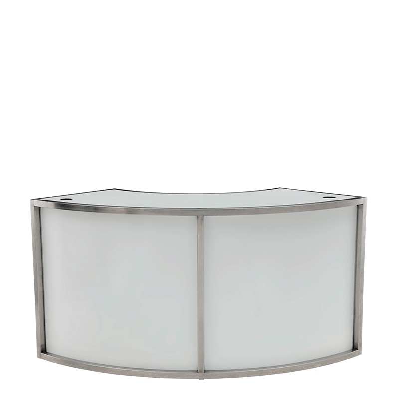 Unico Curved DJ Booth with Stainless Steel Frame and White Panels Hire ...