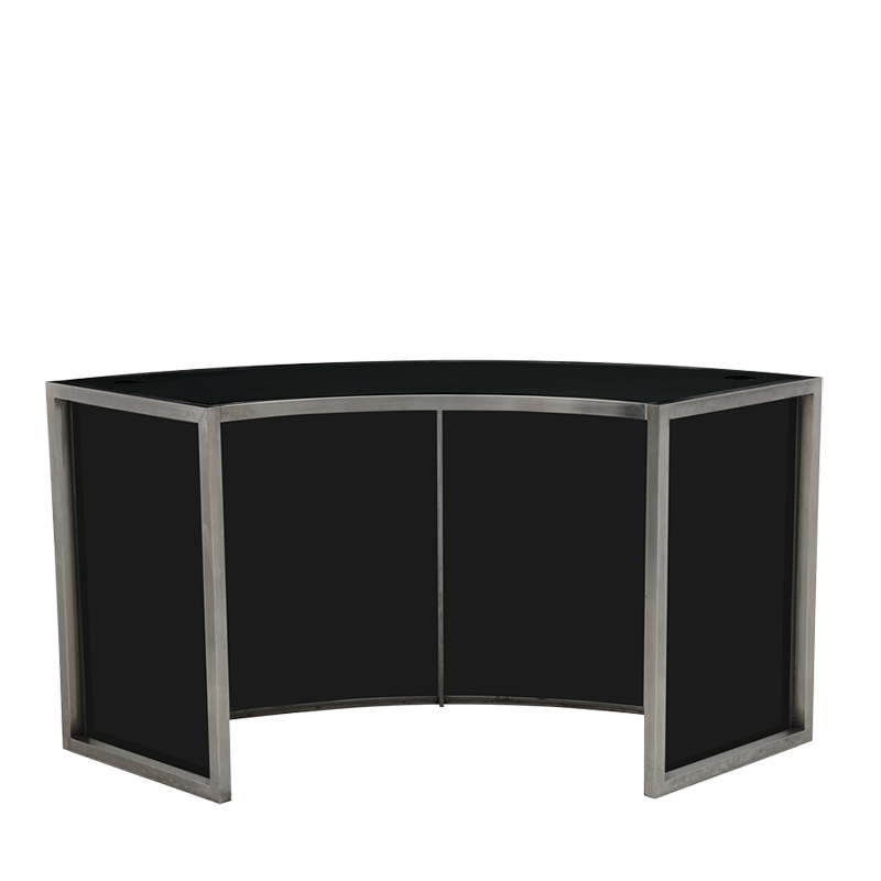 Unico Curved DJ Booth with Stainless Steel Frame and Black Panels Hire ...