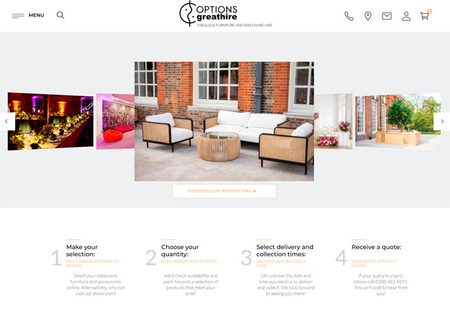 Furniture and Tableware hire for events and weddings - Options